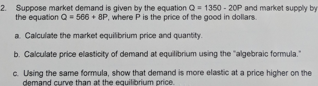 Solved Suppose market demand is given by the equation Q = | Chegg.com