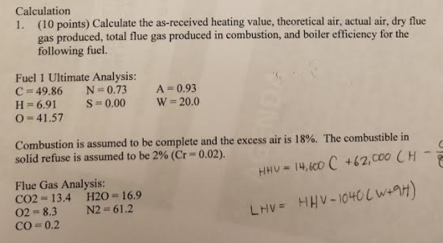 Calculation 1. (10 points) Calculate the as-received | Chegg.com