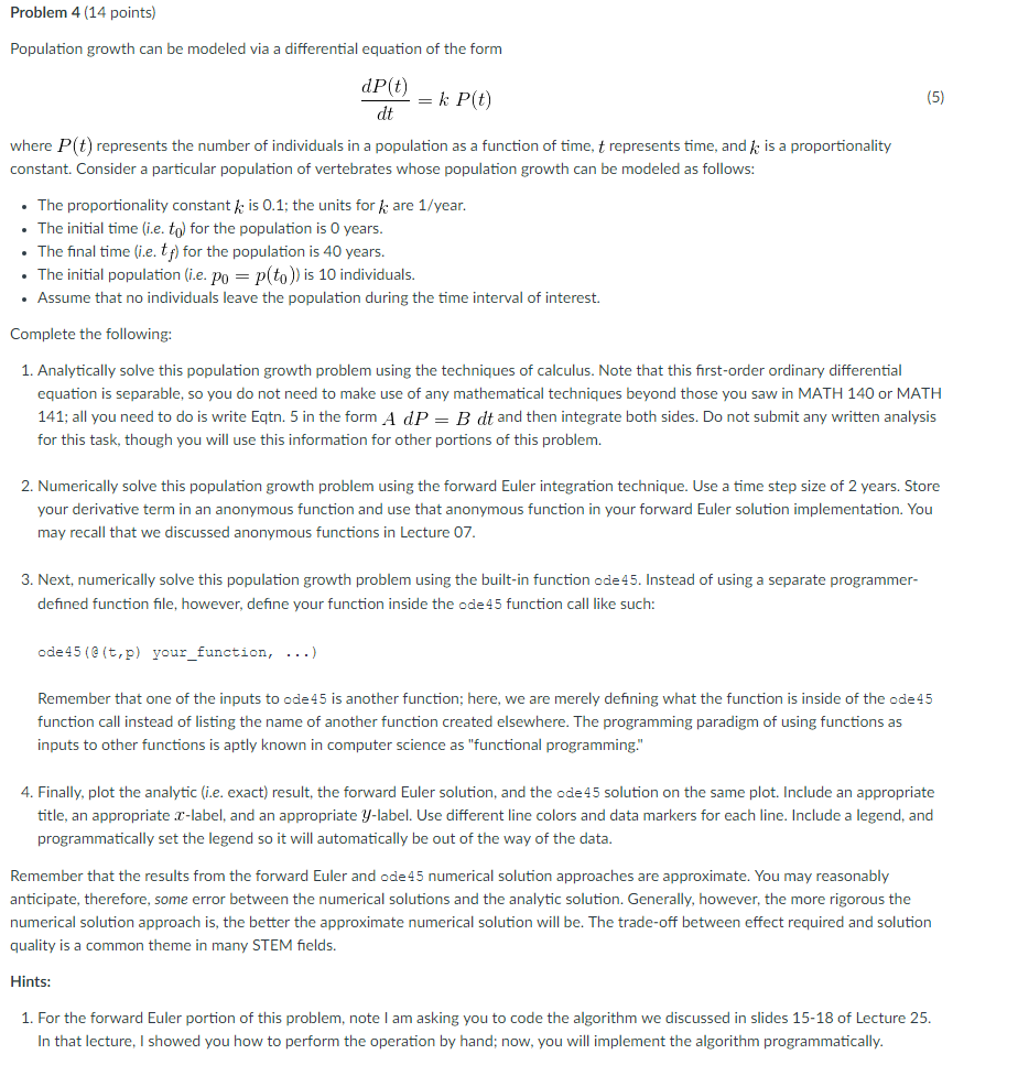 Solved Population growth can be modeled via a differential | Chegg.com