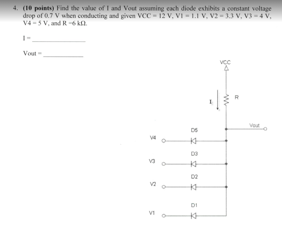Solved Find the value of I and Vout assuming each diode | Chegg.com