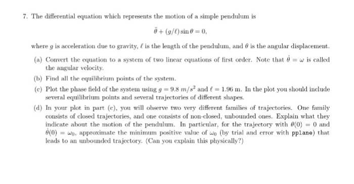Solved The differential equation which represents the motion | Chegg.com
