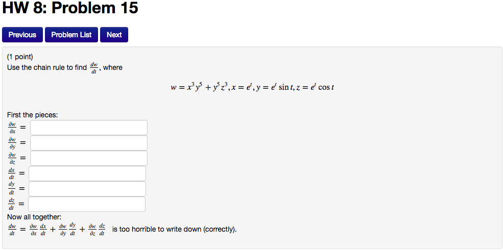Solved HW 8: Problem 15 Previous Problem List Next (1 point) | Chegg.com