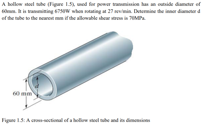 Solved A hollow steel tube (Figure 1.5), used for power | Chegg.com