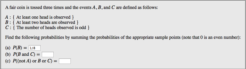 Solved A fair coin is tossed three times and the events A, | Chegg.com