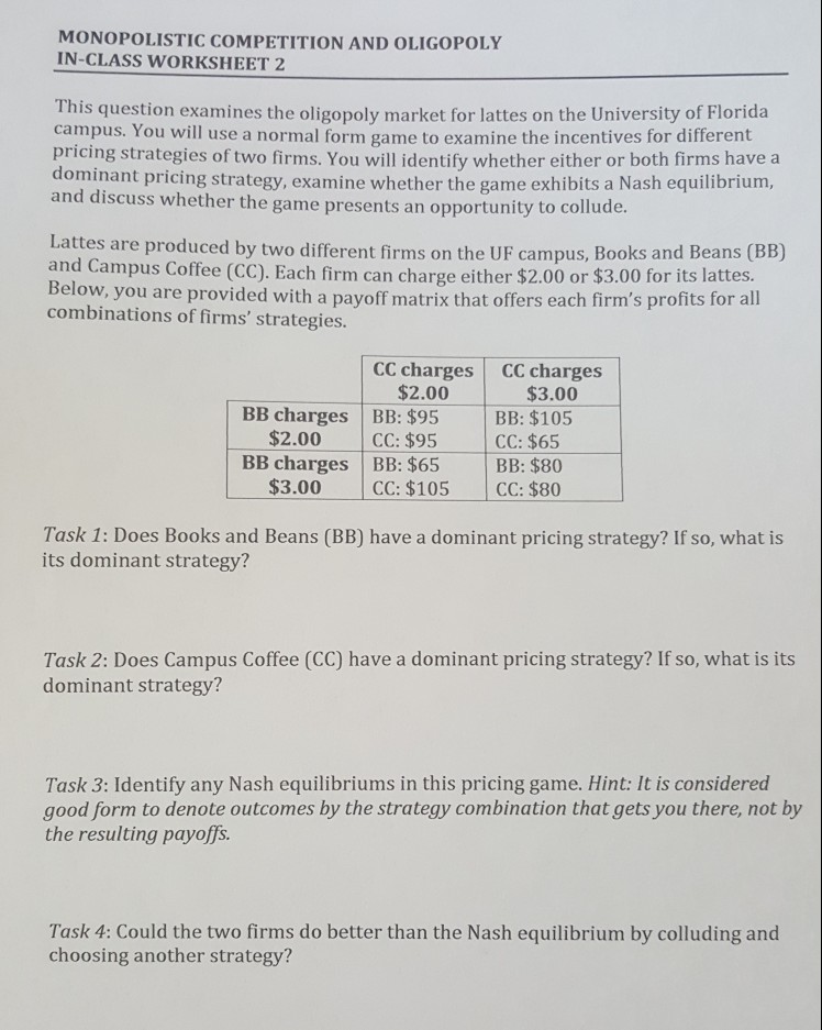 Solved MONOPOLISTIC COMPETITION AND OLIGOPOLY IN-CLASS | Chegg.com