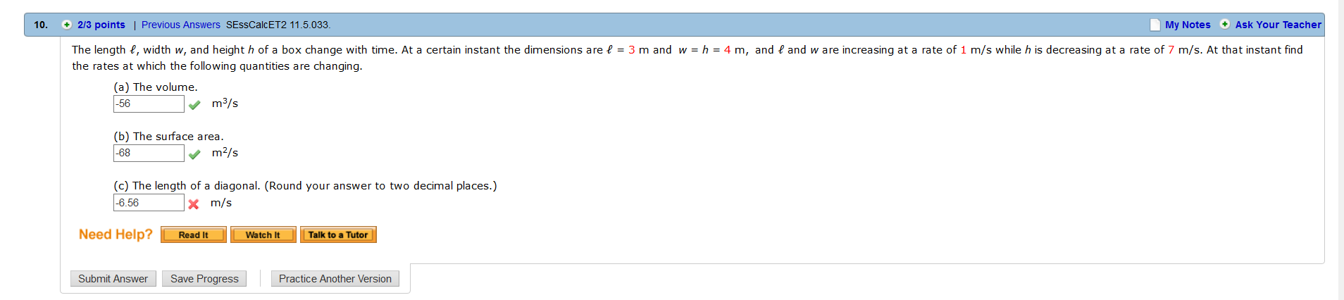 Solved The length l, width w, and height h of a box change | Chegg.com
