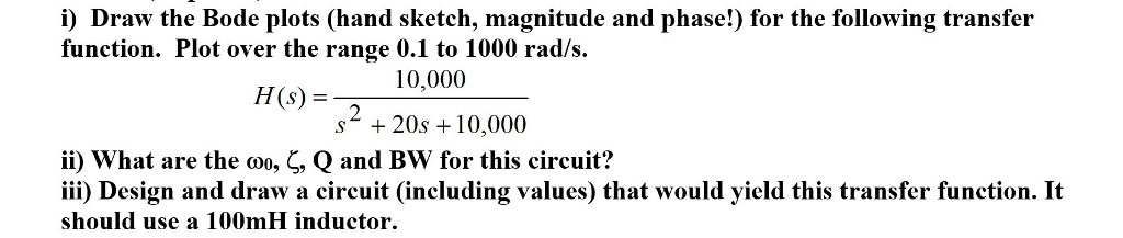 Solved i) Draw the Bode plots (hand sketch, magnitude and | Chegg.com