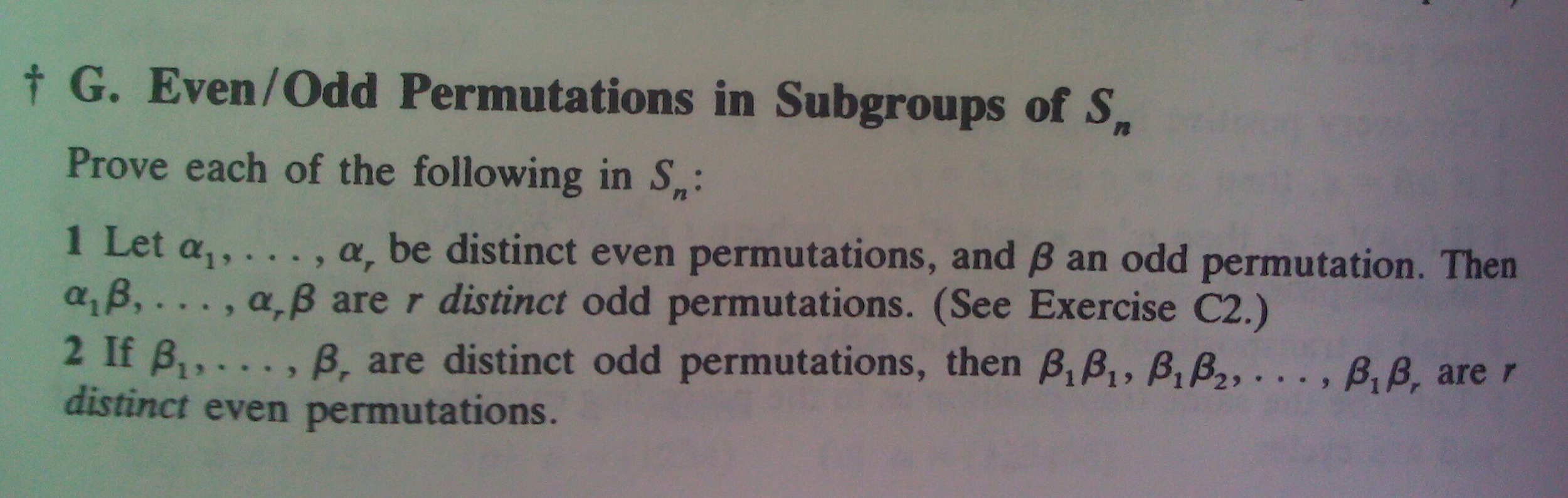 G. Even/Odd Permutations in Subgroups of Sn Prove | Chegg.com