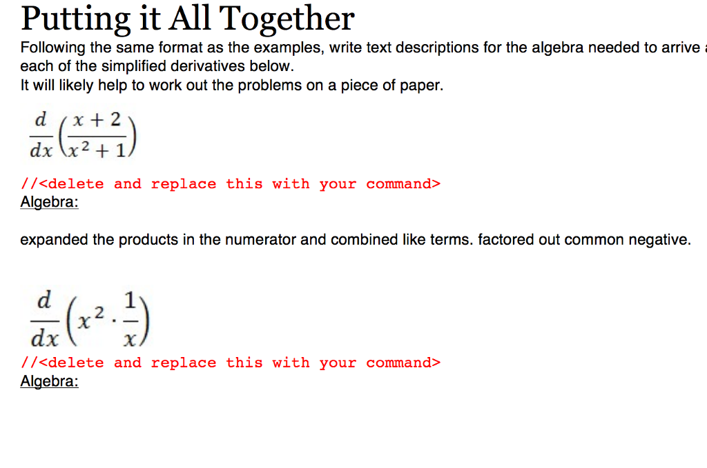 Solved Putting it All Together Following the same format as | Chegg.com
