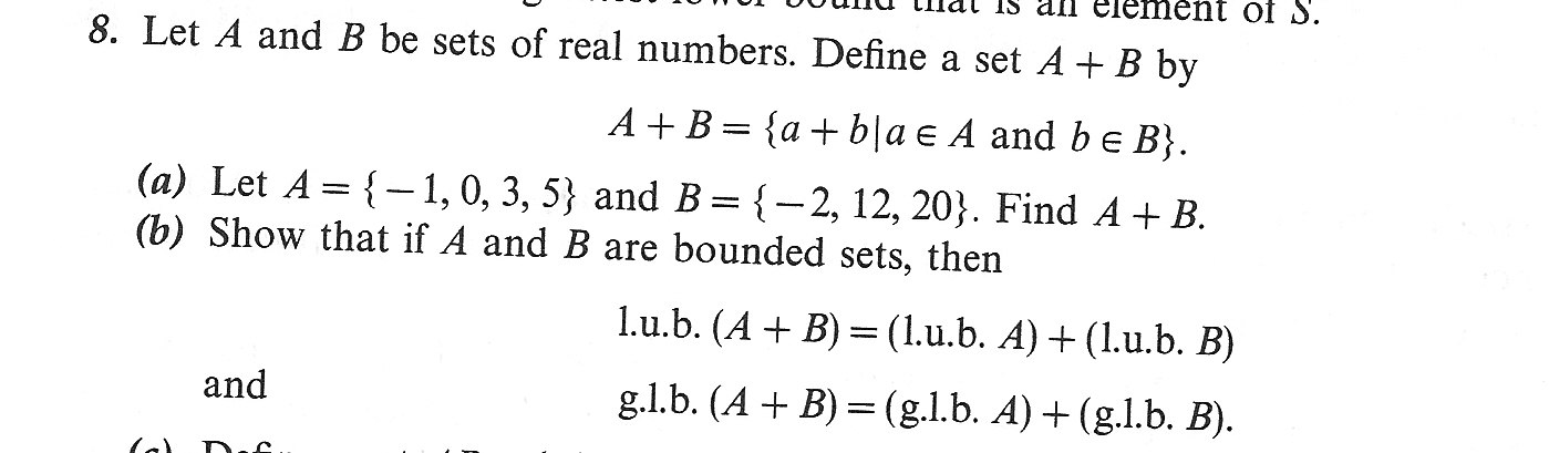 Solved Let A and B be sets of real numbers. Define a set A + | Chegg.com