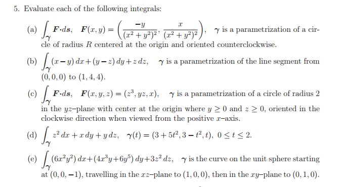 Solved Evaluate each of the following integrals: | Chegg.com