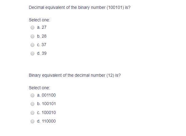 Solved Decimal equivalent of the binary number (100101) is? | Chegg.com