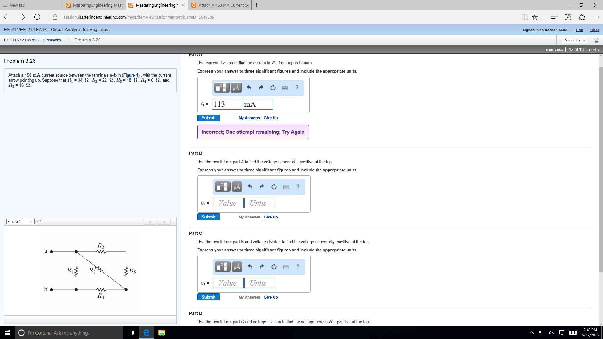 Solved Attach a 450 mA current source between the terminals | Chegg.com