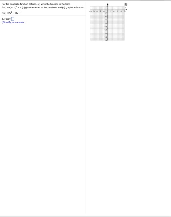 Solved For the quadratic function defined, write the | Chegg.com