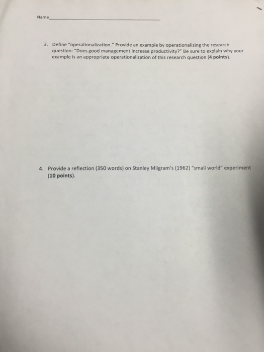Solved Define "operationalization." Provide an example by | Chegg.com