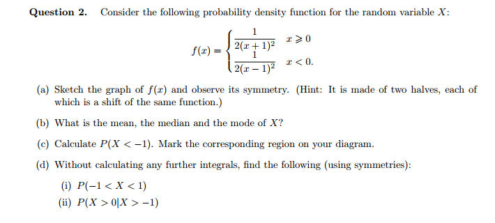 Solved Consider the following probability density function | Chegg.com