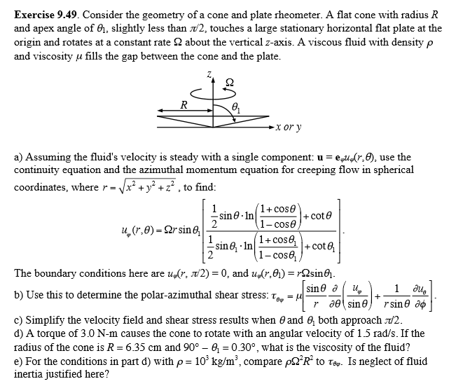 Solved Exercise 9.49. Consider the geometry of a cone and | Chegg.com