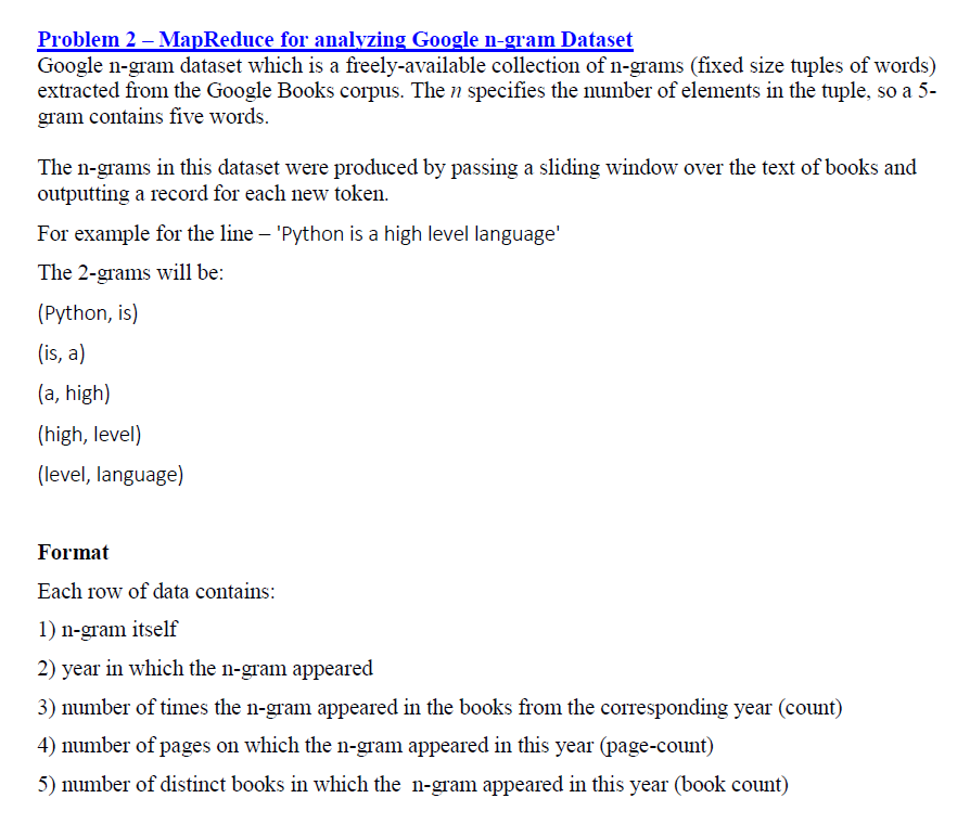 Problem 2 - MapReduce for analyzing Google n-gram | Chegg.com