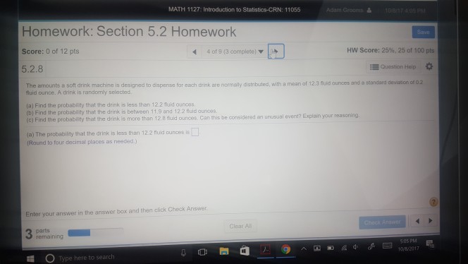 Solved MATH 1127: Introduction to Statistics-CRN: 11055 Adam | Chegg.com