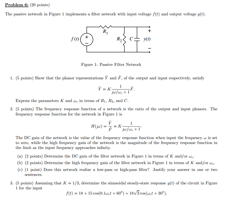 Solved The passive network in Figure 1 implements a filter | Chegg.com