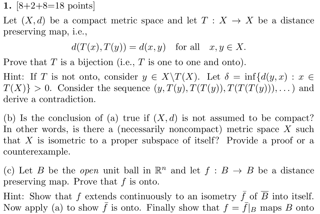 Solved 1. 8+2+8-18 points) Let(X,d) be a compact metric | Chegg.com