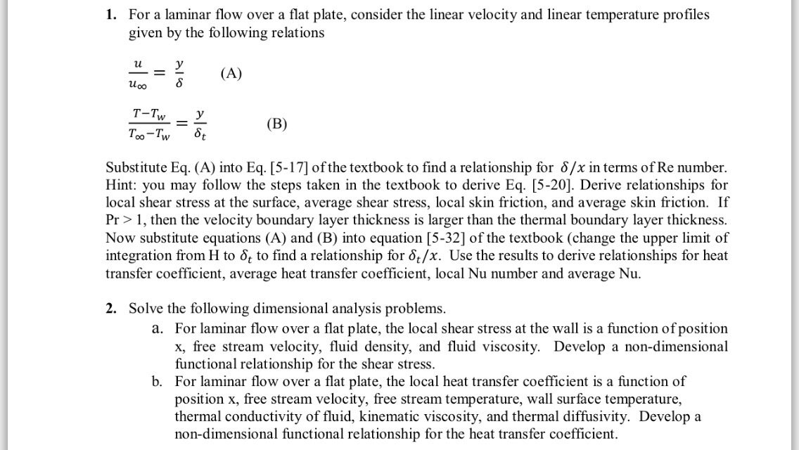 Solved For a laminar flow over a flat plate, consider the | Chegg.com