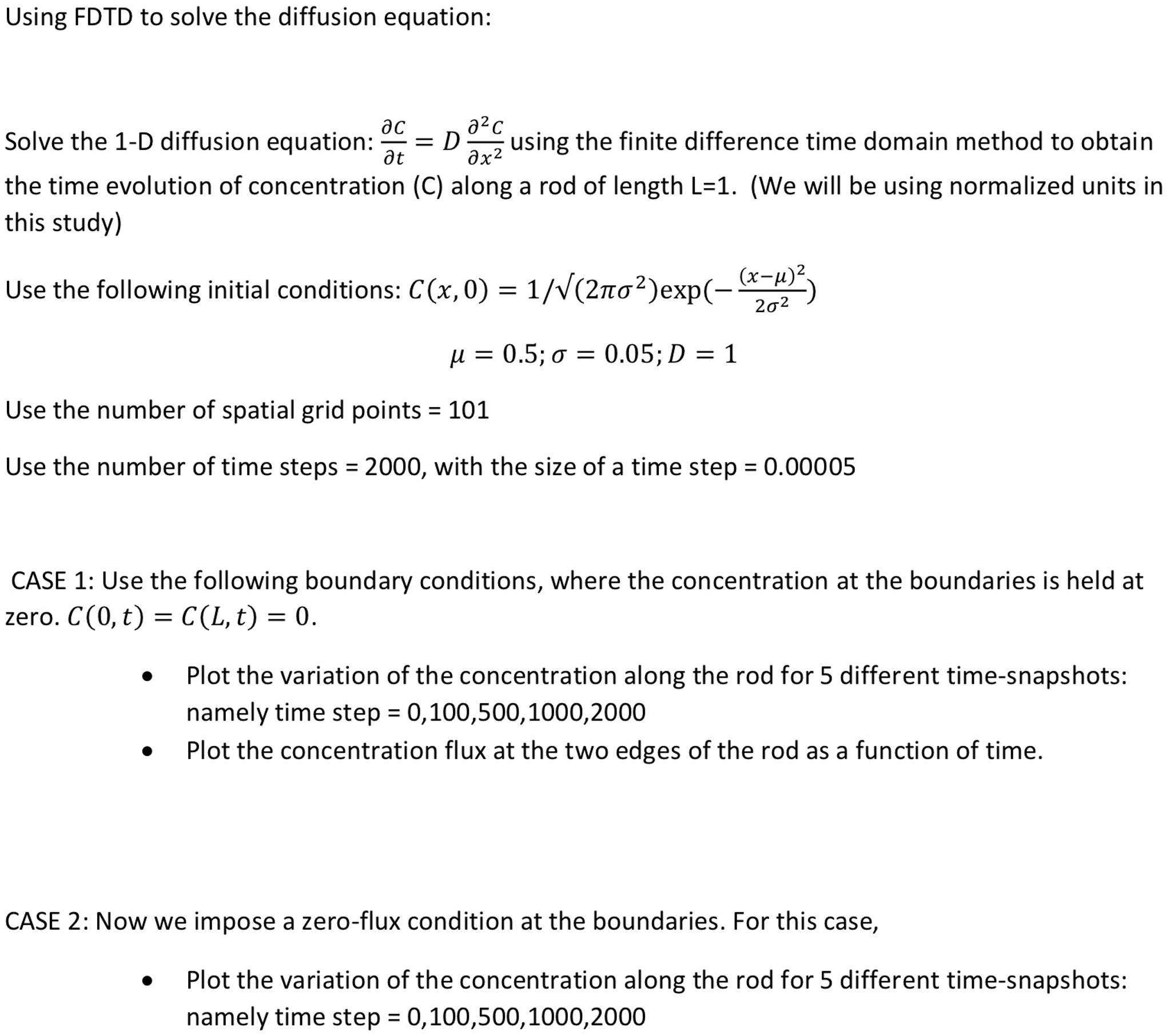 Using FDTD to solve the diffusion equation: Solve | Chegg.com