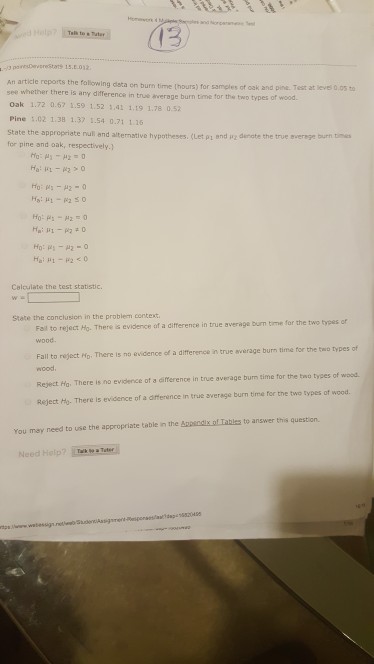 Solved 13 An article reports the fallowing data see whether | Chegg.com