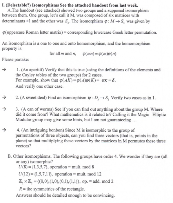 Solved Isomorphism's See the attached handout from last | Chegg.com