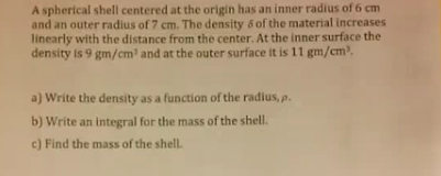 Solved A spherical shell centered at the origin has an inner | Chegg.com