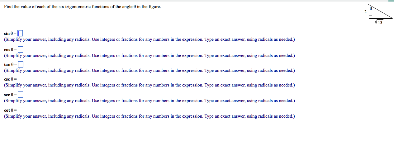 Solved Find the value of each of the six trigonometric | Chegg.com