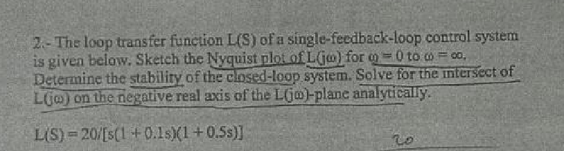 Solved 2 The Loop Transfer Function L S Of A