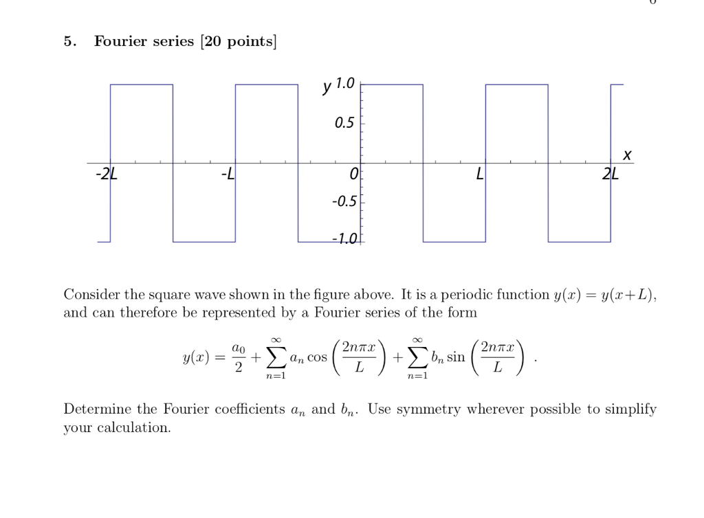 Solved 5. Fourier series [20 points] 1.0 0.5 -2 0 2L -0.5 | Chegg.com