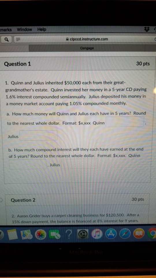 Solved marks Window Help clpccd.instructure.com Cenga | Chegg.com