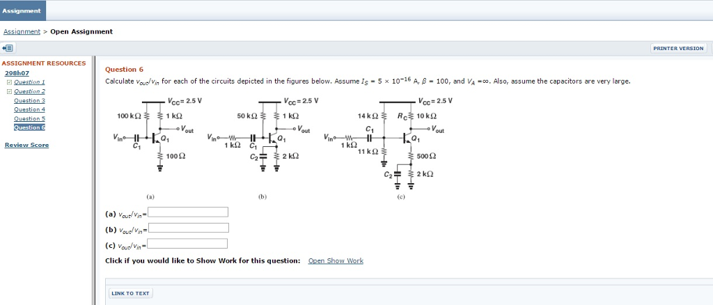Calculate vout/vin for each of the circuits depicted | Chegg.com