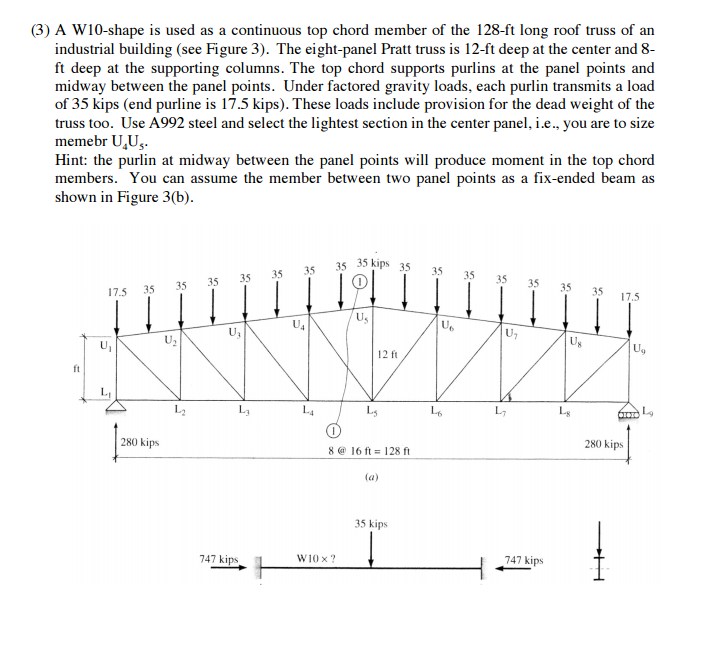 Solved A W 10-shape is used as a continuous top chord member | Chegg.com