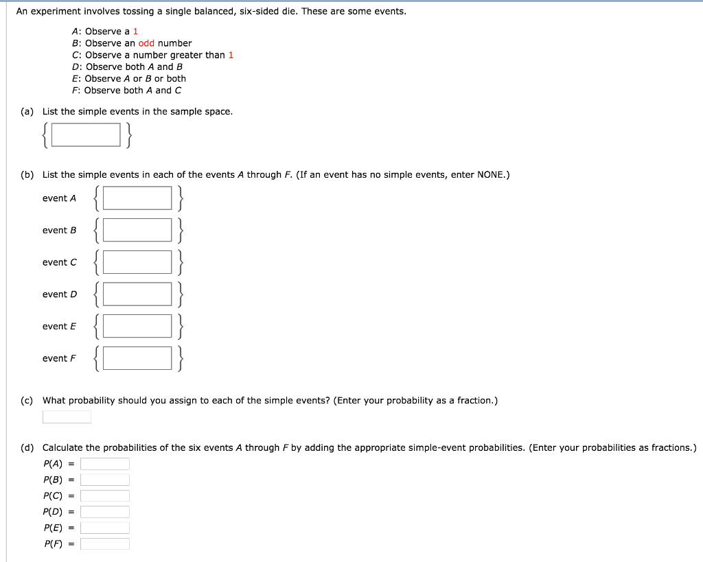 Solved An experiment involves tossing a single balanced, | Chegg.com