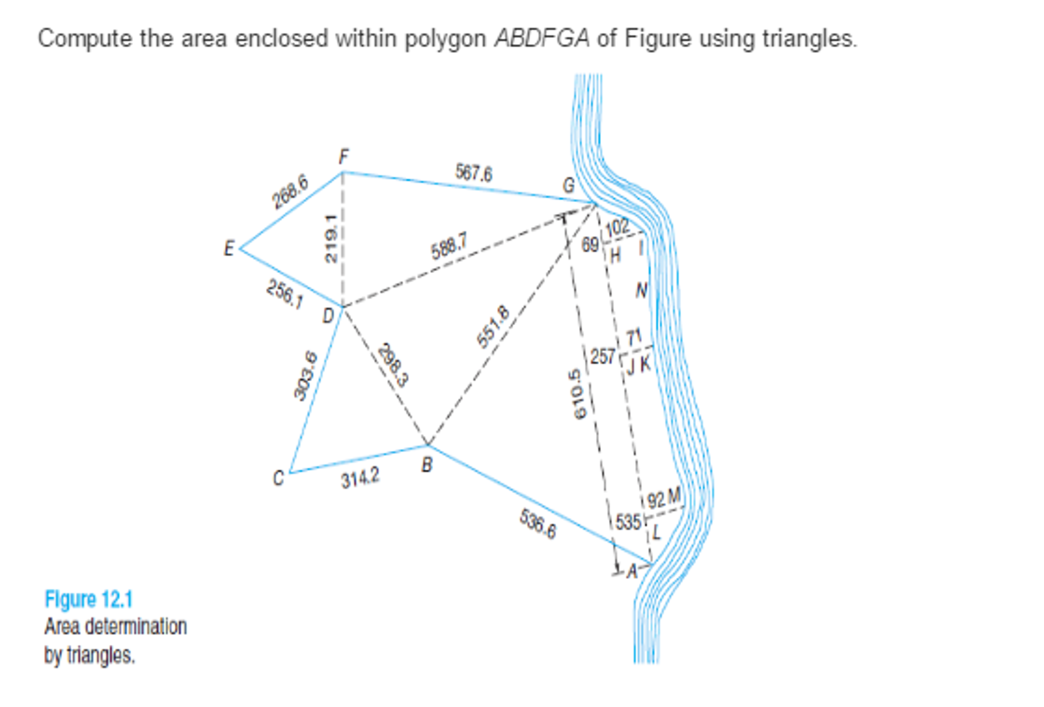 Solved Compute the area enclosed within polygon ABDFGA of | Chegg.com