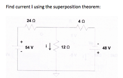 Solved Find current i using the superposition theorem: 24 Ω | Chegg.com