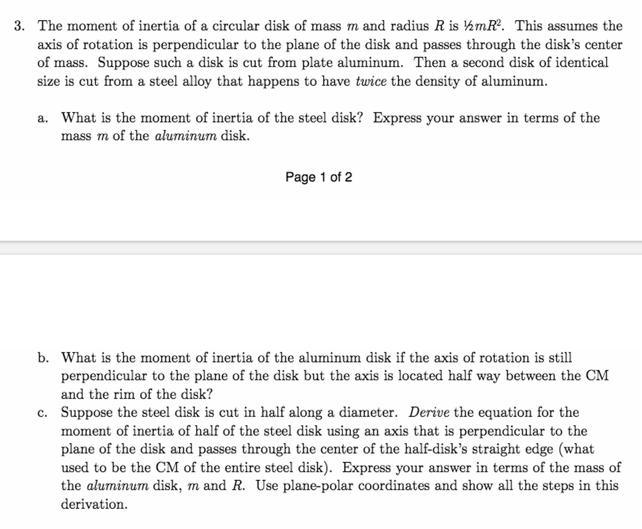 Solved The moment of inertia of a circular disk of mass m | Chegg.com