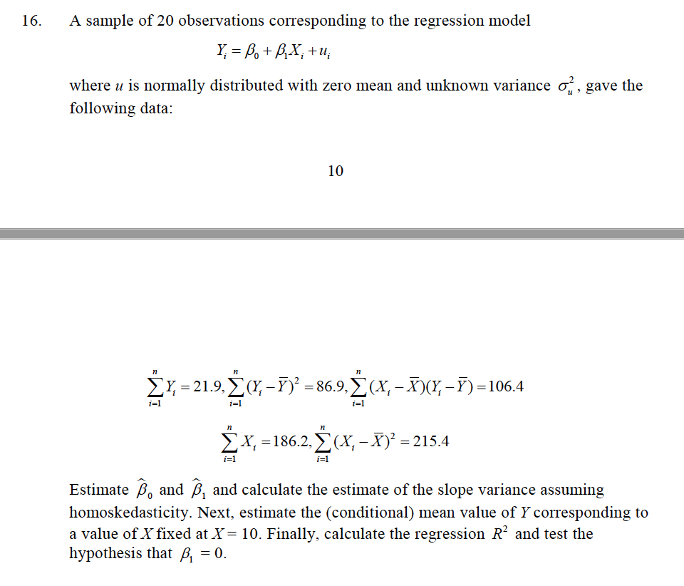 A sample of 20 observations corresponding to the | Chegg.com