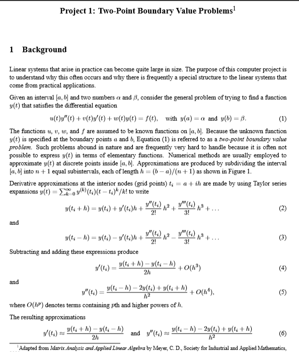 Solved Project 1: Two-Point Boundary Value Problems 1 | Chegg.com