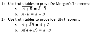 Solved 1) Use truth tables to prove De Morgan's Theorems: | Chegg.com