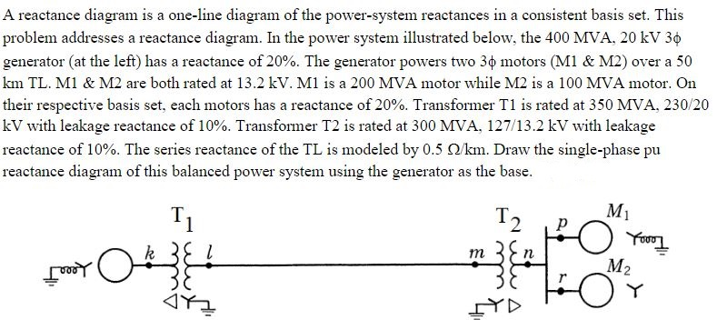 Solved A reactance diagram is a one-line diagram of the | Chegg.com