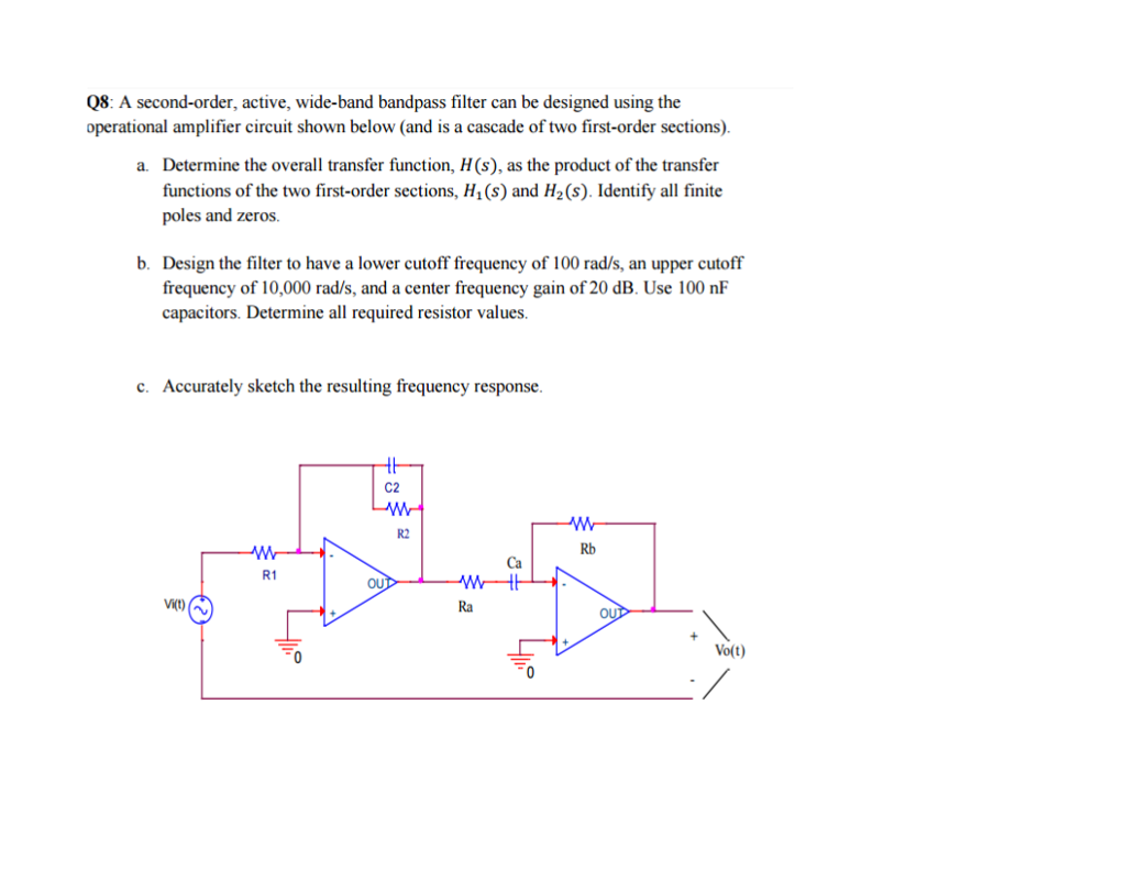 Solved A second-order, active, wide-band bandpass filter can | Chegg.com