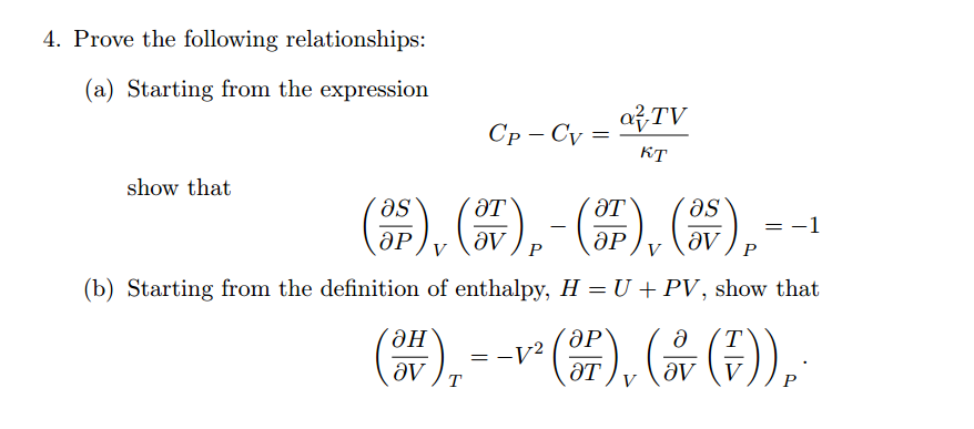 Prove the following relationships: Starting from the | Chegg.com