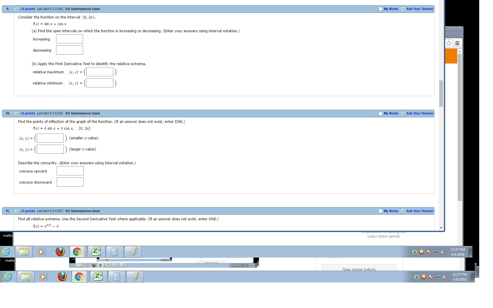Solved Consider the function on the interval (0, 2 pi). | Chegg.com