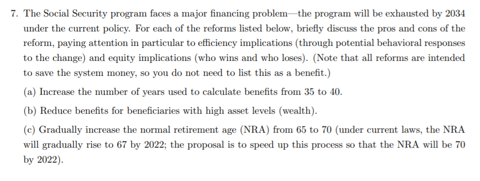 Solved 7. The Social Security program faces a major | Chegg.com