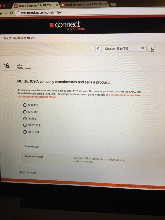 Solved Connect ACCOUNTING Test 2 Chapters 17, 18,20 Question | Chegg.com