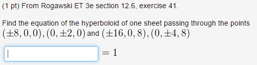 Solved Find the equation of the hyperboloid of one sheet | Chegg.com